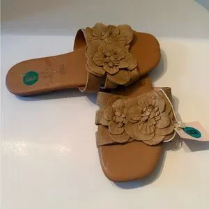 Mariella | Shoes | Mariella Genuine Leather Womens Floral Slide Tan ...